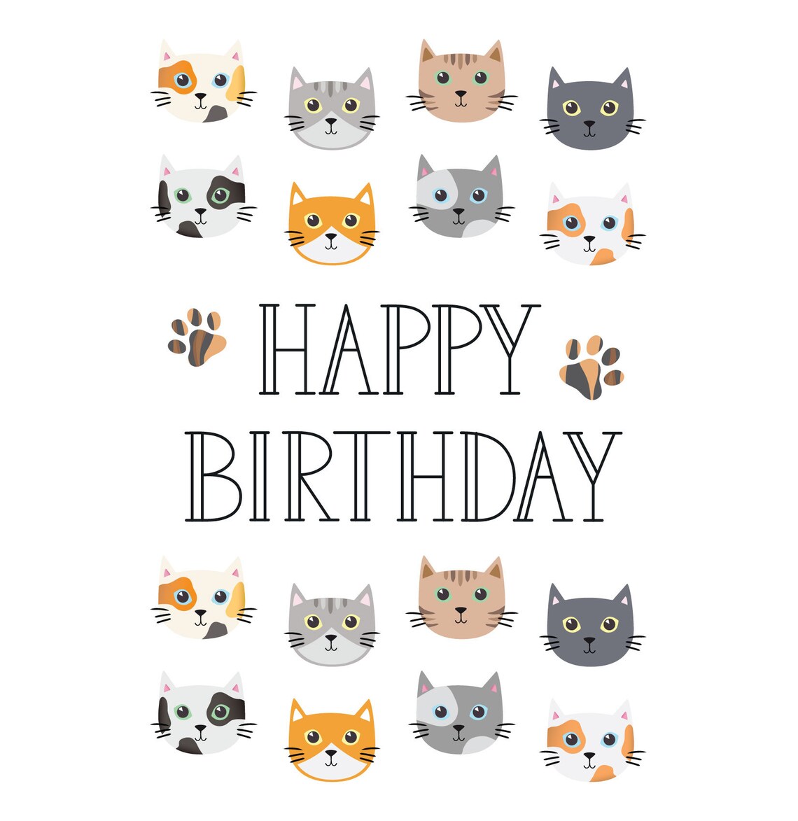 Cat Birthday Card Happy Birthday Hand Lettering With Cat - Etsy
