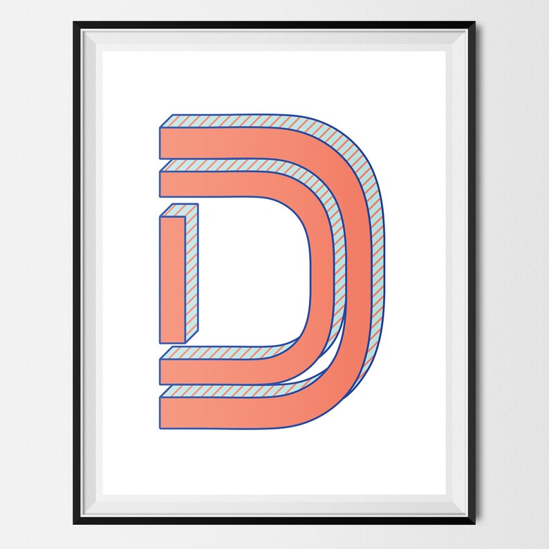 Custom 3D Letter D Typographic Print / Initial Poster / | Etsy