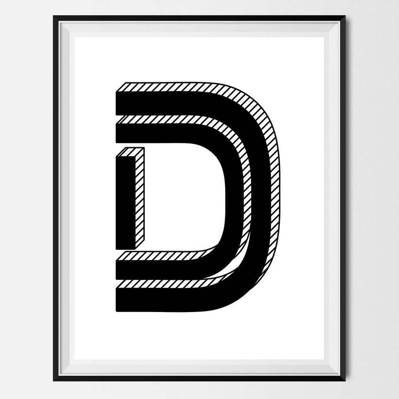 Custom 3D Letter D Typographic Print / Initial Poster / | Etsy
