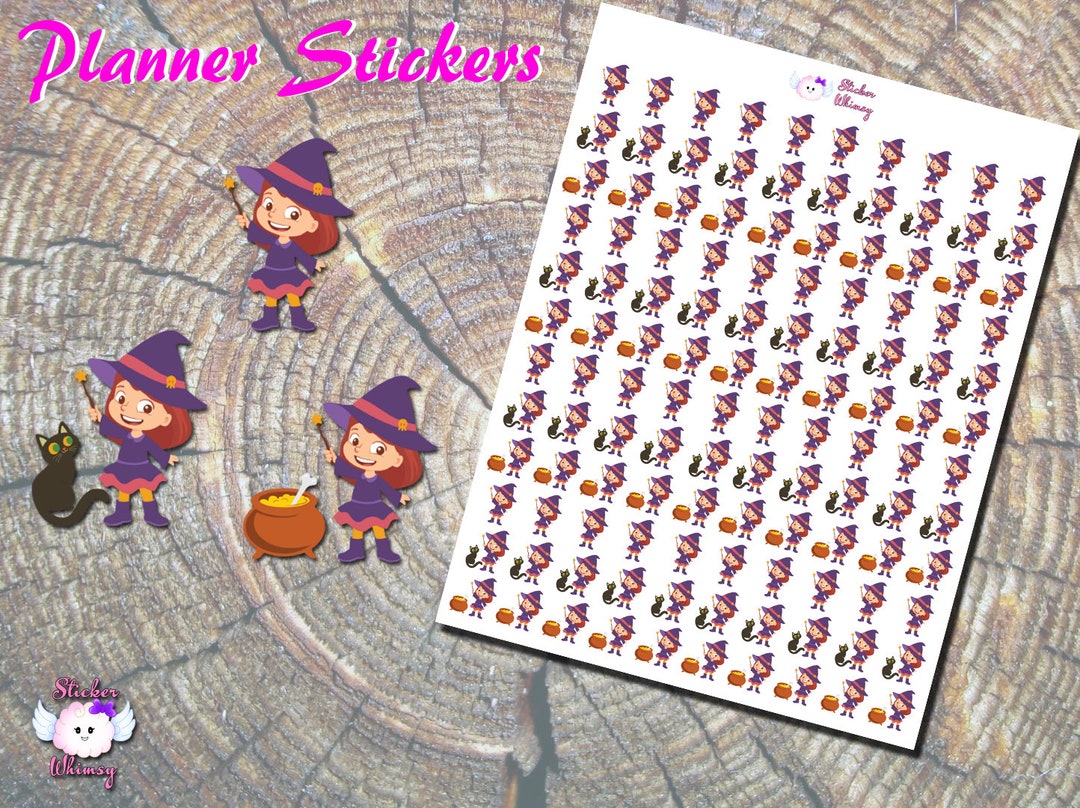 Cute Little Witch Planner Stickers, Halloween Witch Stickers, Black Cat ...