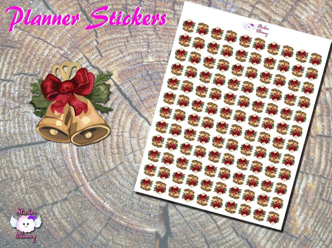 Christmas Bell Stickers, Red Ribbon Stickers, Golden Bell Stickers ...