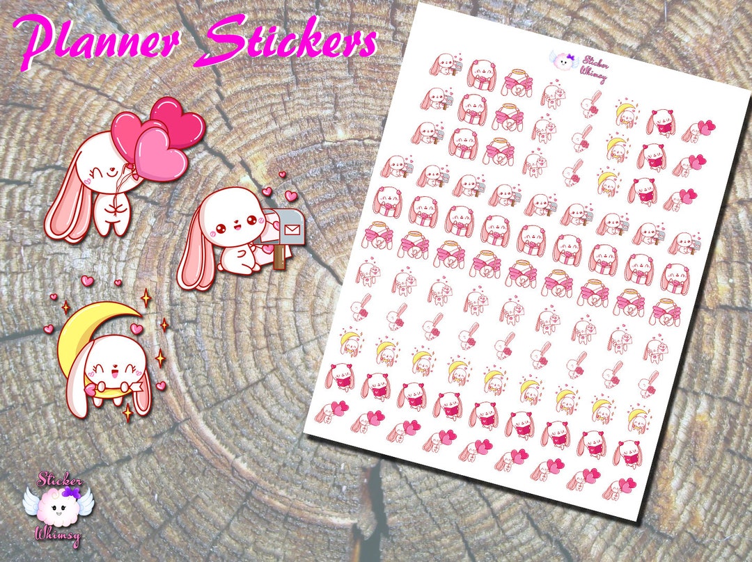 Cute White Rabbit Valentine's Day Stickers, Printed Stickers, Heart ...