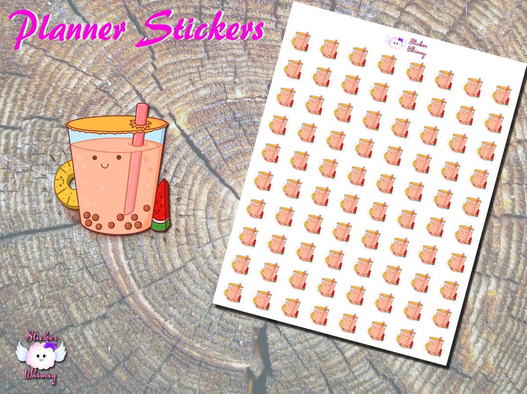 Smiling Emote Tropical Boba Drink Planner Stickers, Cute Emote Stickers ...