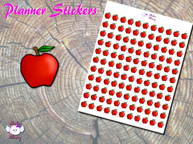 Red Apple Planner Stickers Printed Stickers Fruit Stickers - Etsy