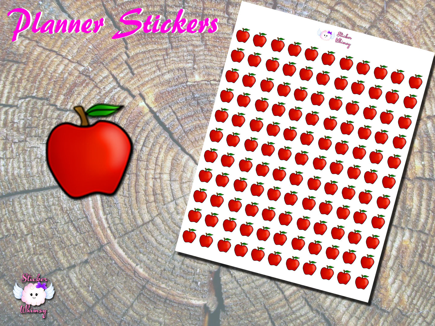 Red Apple Planner Stickers, Printed Stickers, Fruit Stickers, Food ...