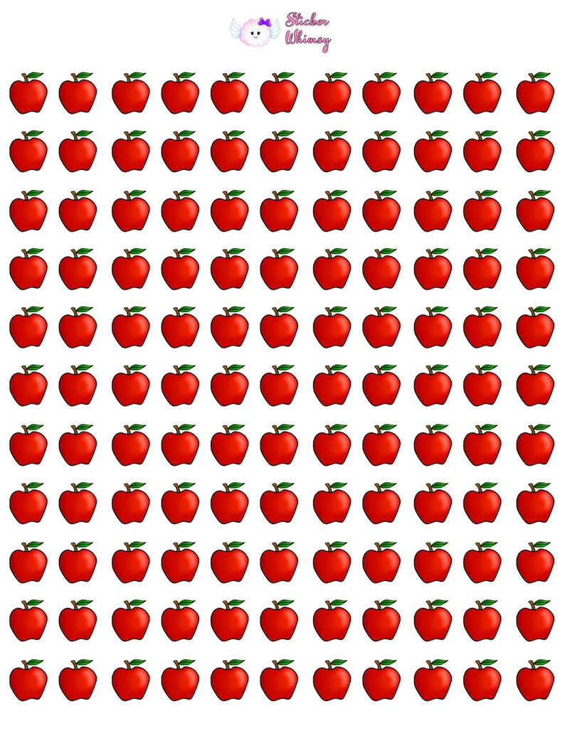 Red Apple Planner Stickers, Printed Stickers, Fruit Stickers, Food ...