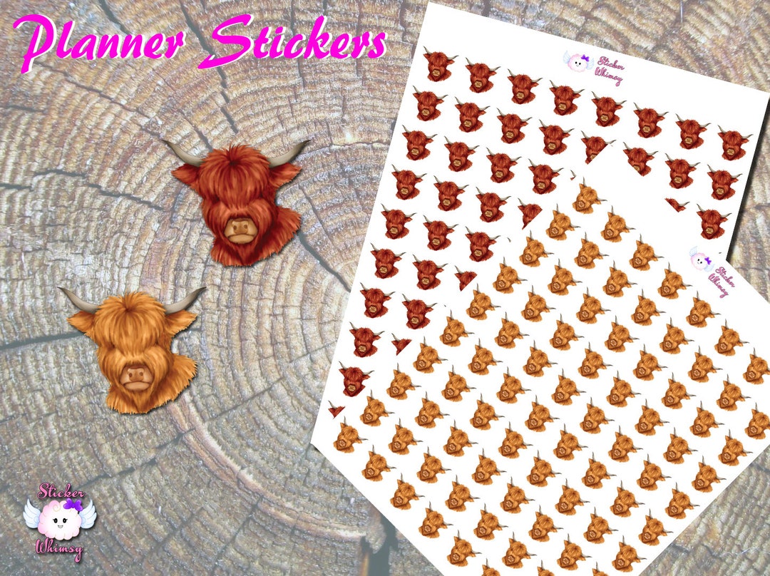 Brown Highland Cow Head Stickers, Printed Stickers, Brown Cow Stickers ...