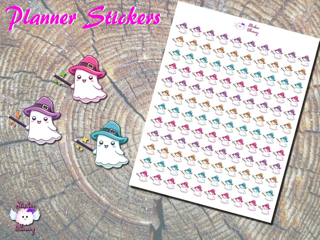 Cute Witch Ghost Halloween Planner Stickers, Ghost Stickers, Witch Hat ...