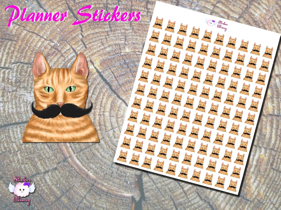 Orange Tabby Cat Head With Mustache Stickers, Printed Stickers, Orange ...