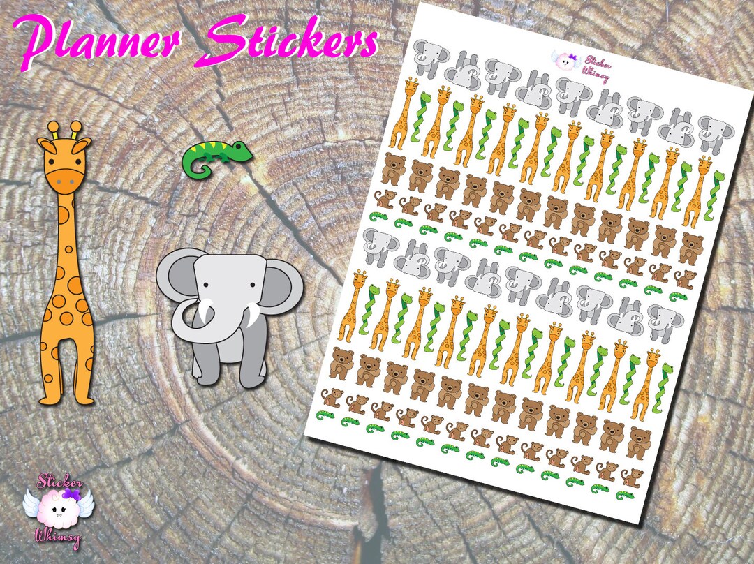 Zoo Animal Planner Stickers, Elephant, Giraffe, Monkey, Iguana, Snake ...