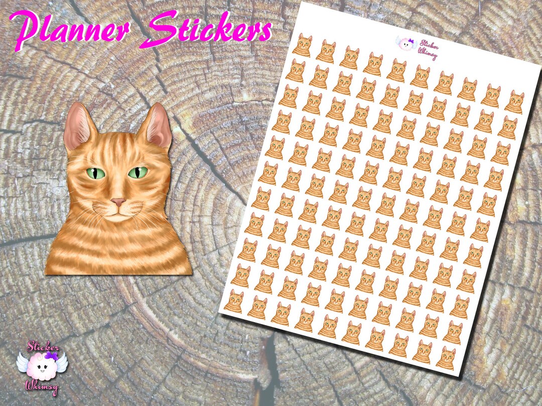 Orange Tabby Cat Head Stickers, Printed Stickers, Orange Cat Stickers ...