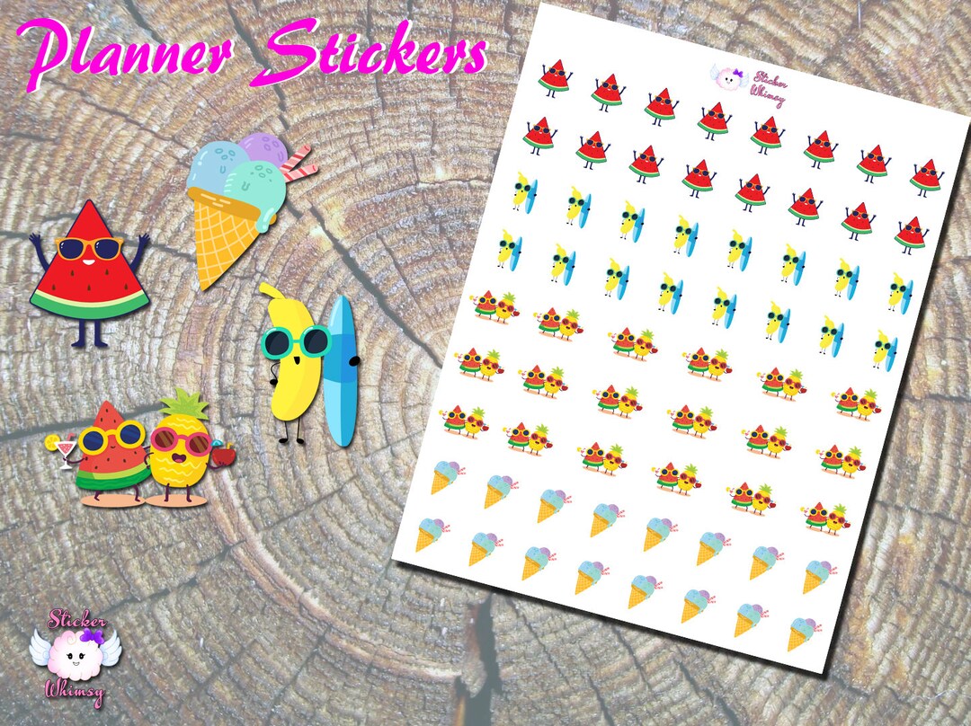 Summer Fruit Planner Stickers, Watermelon, Pineapple, Ice Cream, Banana ...