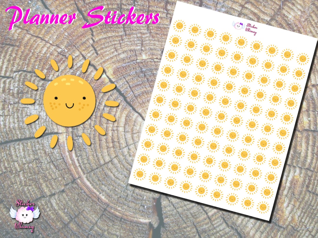Smiling Yellow Sun Stickers, Printed Stickers, Weather Stickers, Sunny ...