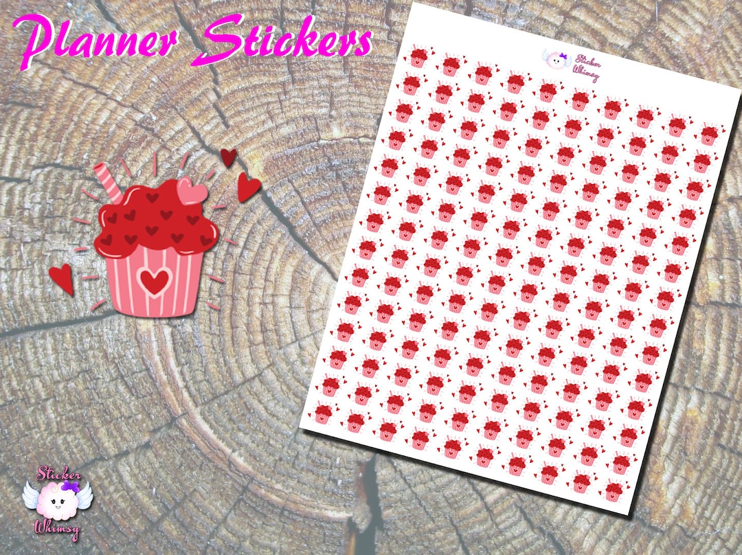 Red Velvet Cupcake Planner Stickers: Valentine's Day Dessert Stickers ...