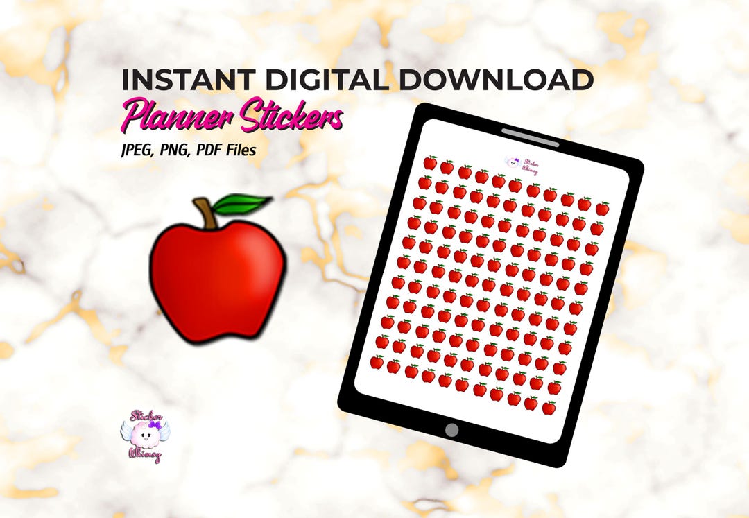 Red Apple Planner Stickers, Digital Journal Graphics (JPEG, PNG, PDF ...