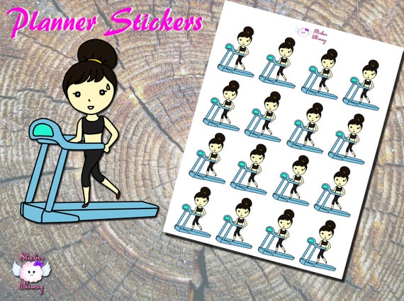 Dark Hair Girl on Treadmill Planner Stickers Printed - Etsy