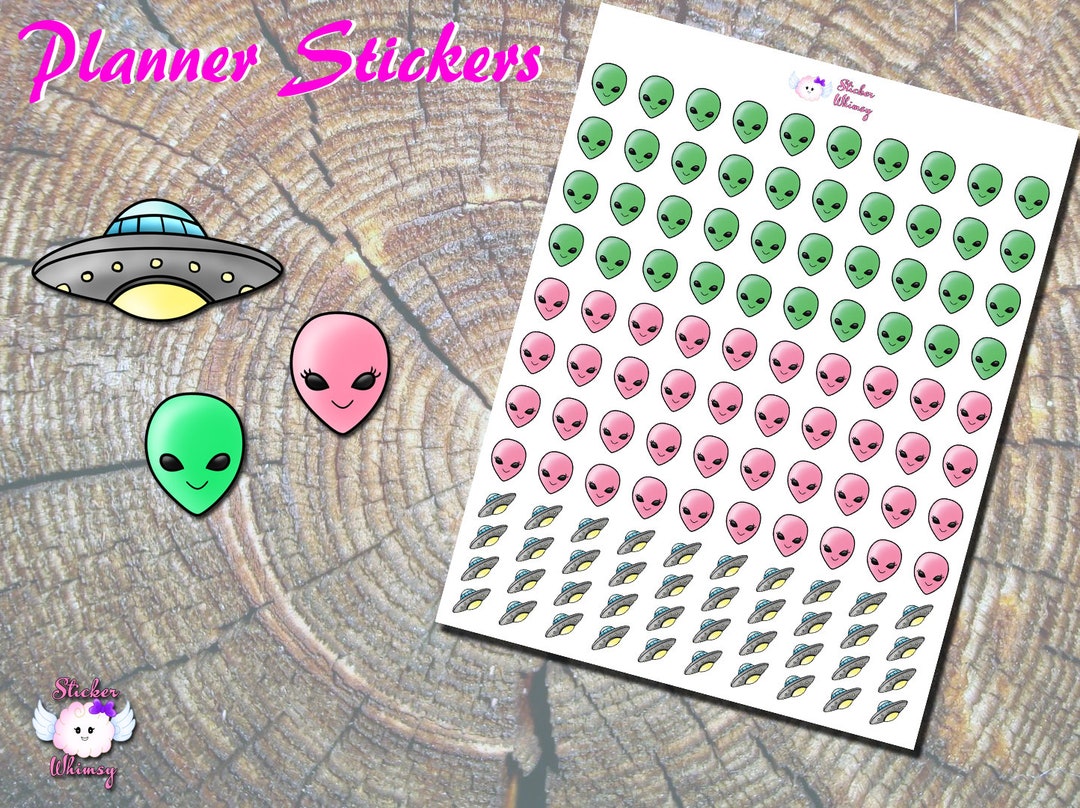 Alien UFO Planner Stickers, Printed Stickers, Cute Alien Head Stickers ...