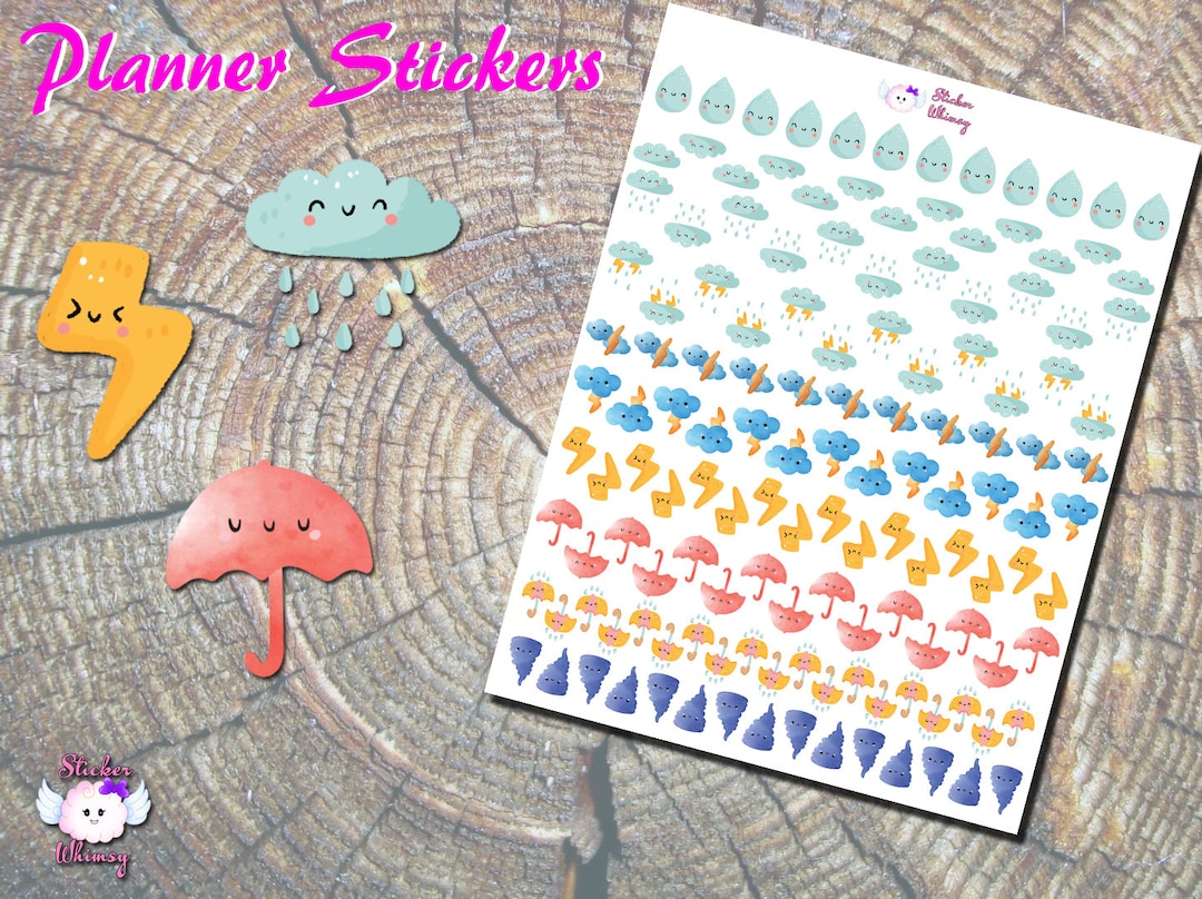 Cute Weather Planner Emote Stickers, Printed Stickers, Rain Stickers ...