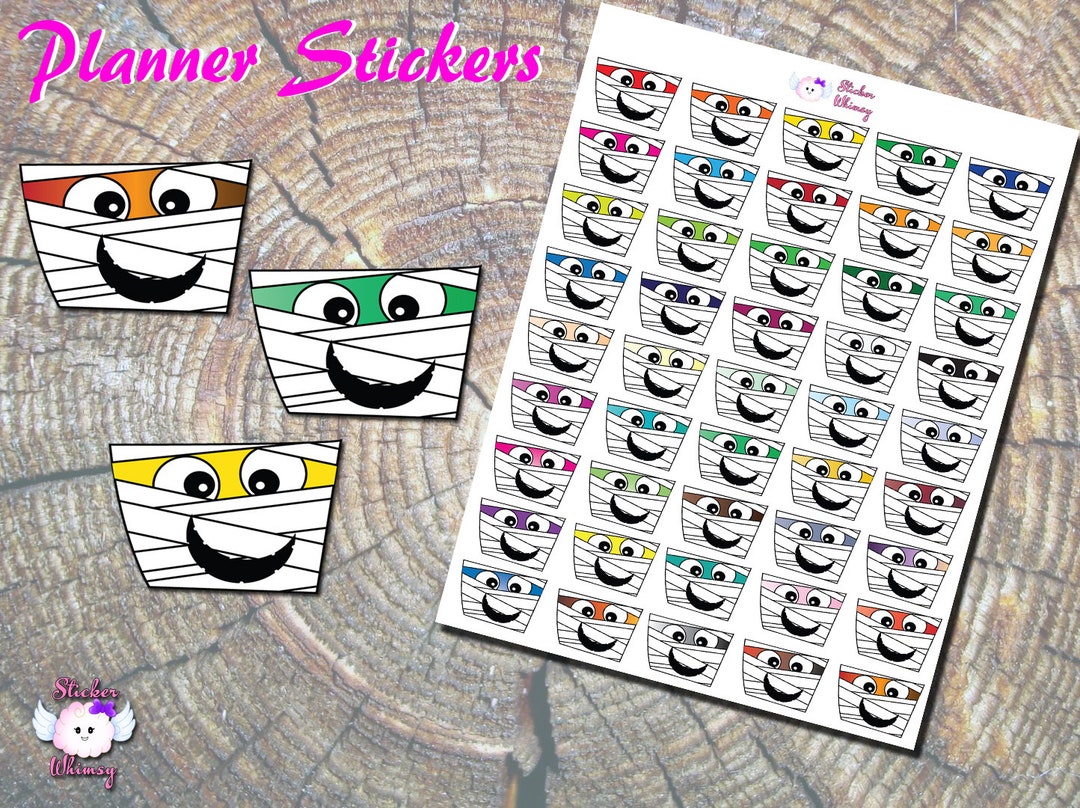 Halloween Mummy Face Planner Stickers, Monster Stickers, Printed ...