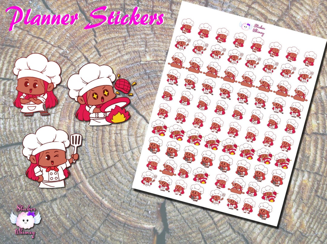 Chibi Black Girl Cooking Planner Stickers, Printed Stickers, Food ...