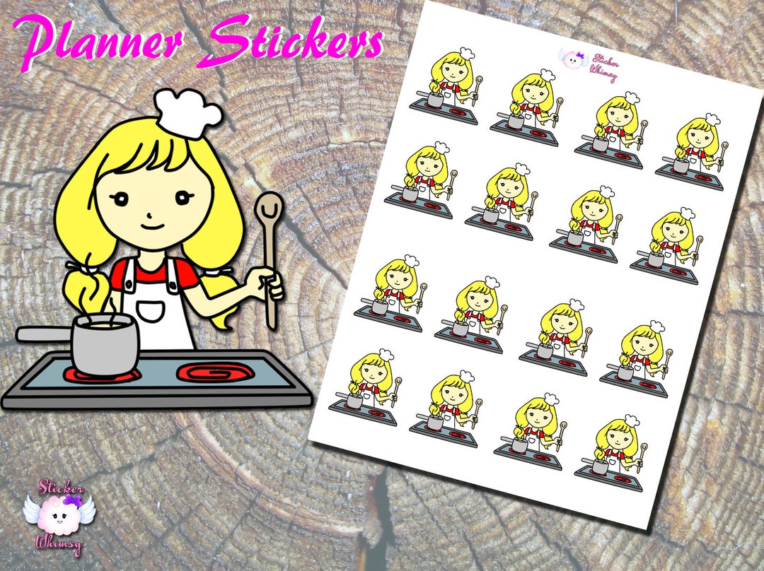 Blonde Girl Cooking Planner Stickers, Printed Stickers, Food Stickers ...