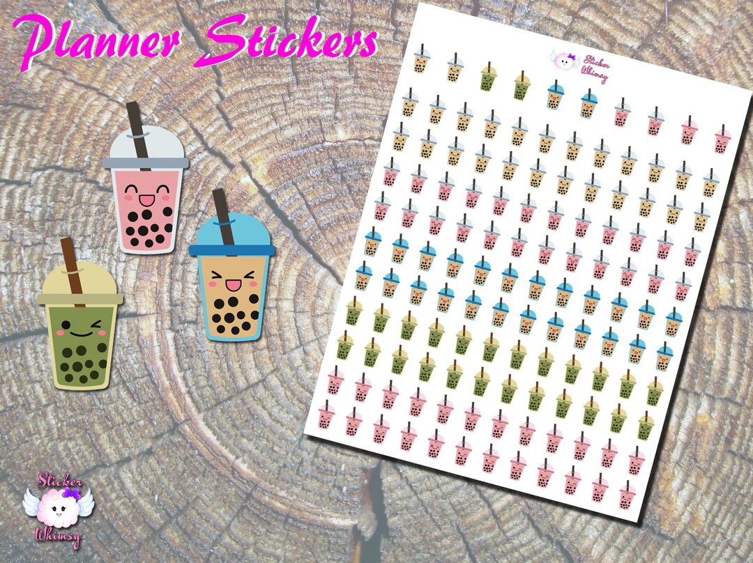 Simple Emote Boba Drink Planner Stickers, Cute Emote Stickers, Cold ...