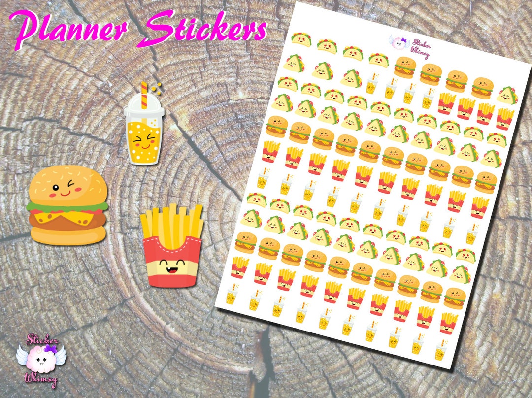 Cute Fast Food Emote Stickers, Printed Stickers, Burger Stickers, Fast ...