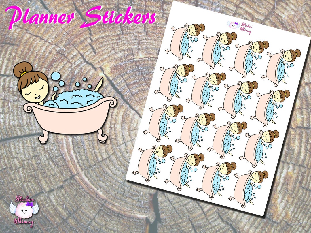 Brunette Girl Bath Time Planner Stickers, Printed Stickers, Bubble Bath ...