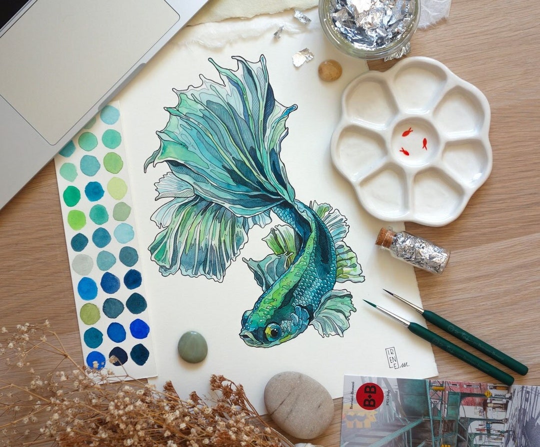 PRINT Limited Edition "green Siamese Fighting Fish", Giclée Print, Home ...
