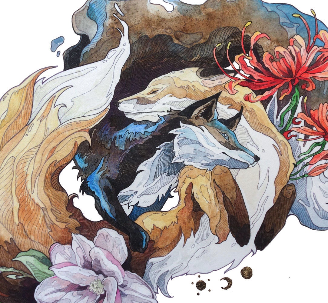 PRINT Limited Edition Ren'art Foxes and Flowers Giclée - Etsy