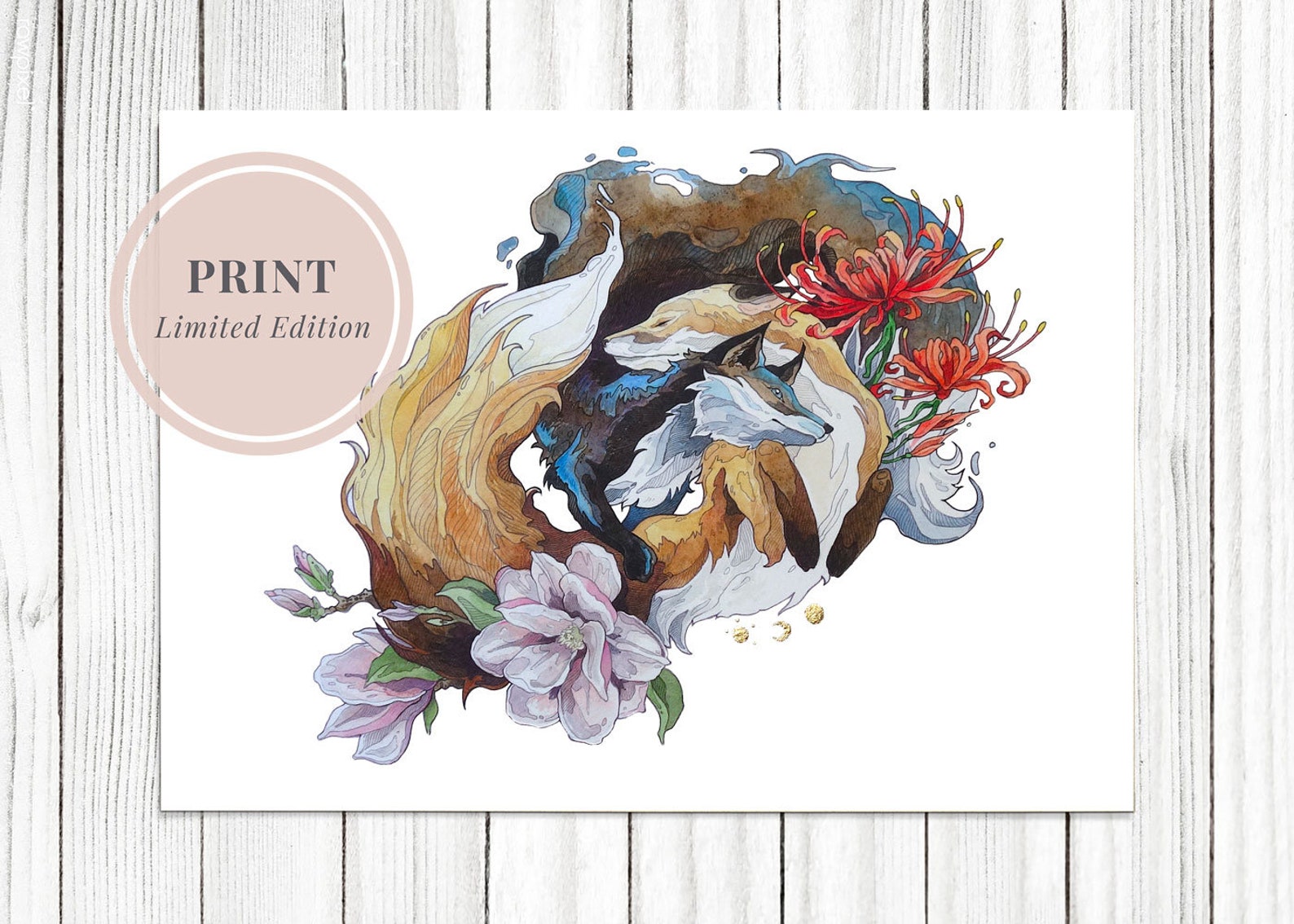 PRINT Limited Edition Ren'art Foxes and Flowers Giclée - Etsy