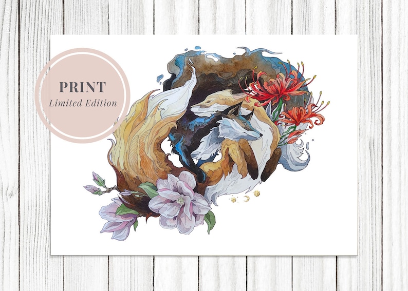PRINT Limited Edition Ren'art Foxes and Flowers Giclée - Etsy