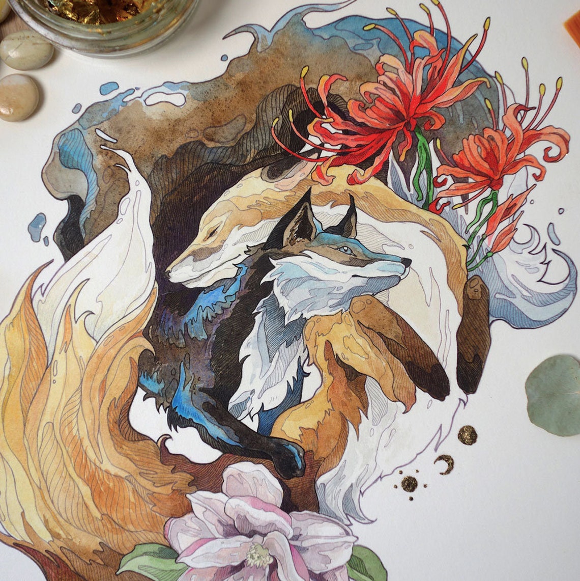PRINT Limited Edition Ren'art Foxes and Flowers Giclée - Etsy
