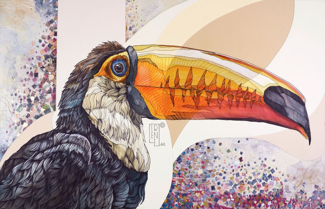 ORIGINAL ARTWORK Toucan , Animal Art, Exotic Bird, Paper Collage ...