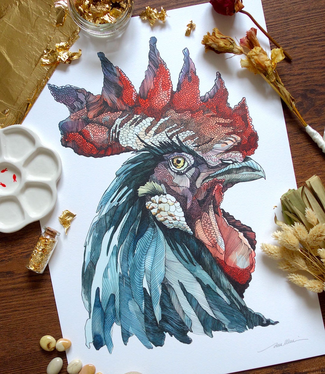 PRINT Limited Edition black Rooster Giclée Print - Etsy