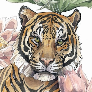PRINT Limited Edition " Tiger and Lotus Flowers", Giclée Print, Fine ...