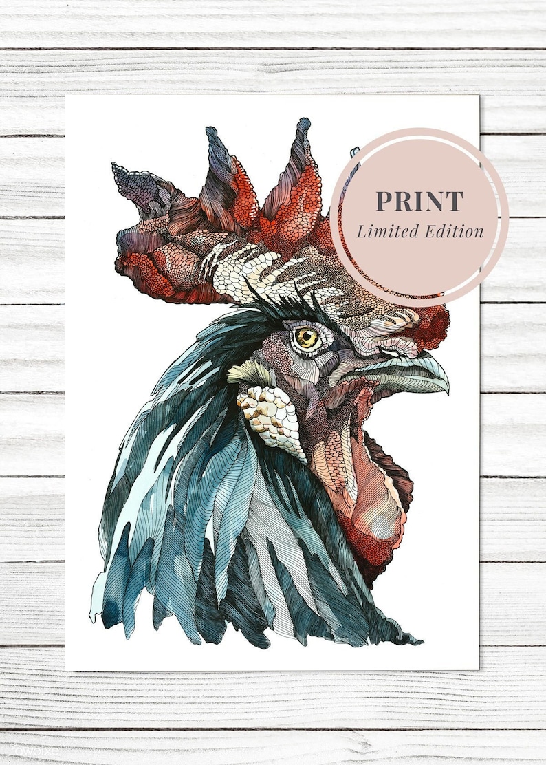 PRINT Limited Edition black Rooster Giclée Print - Etsy