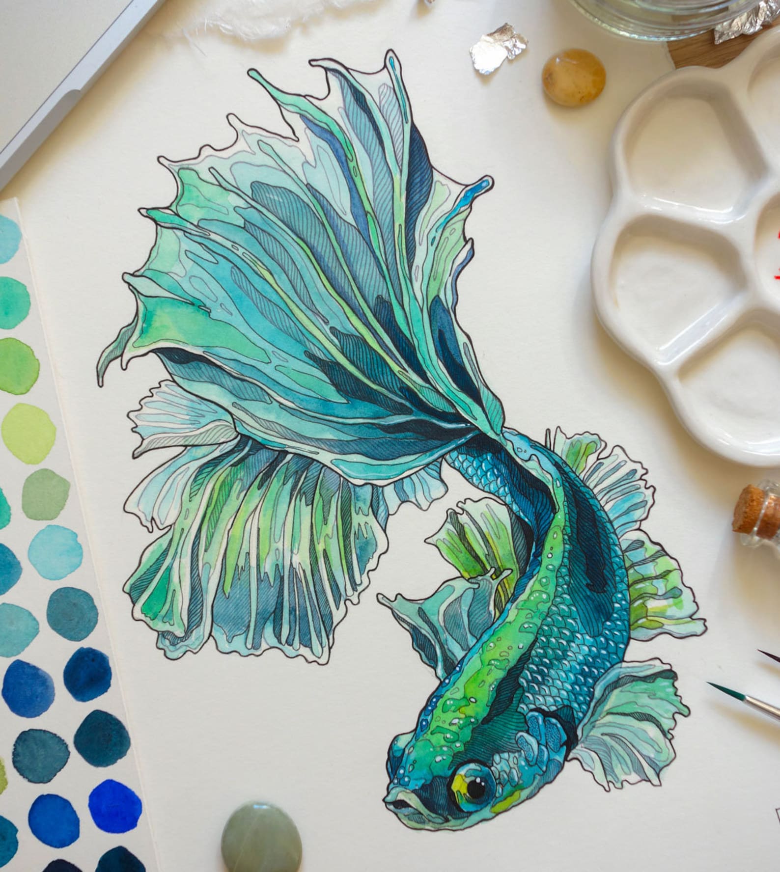 PRINT Limited Edition "green Siamese Fighting Fish", Giclée Print, Home ...