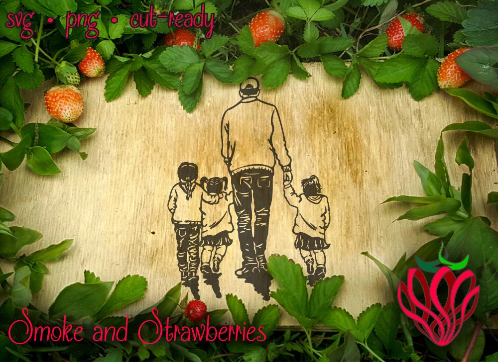 Father and Three 3 Daughters Love Handdrawn Walking SVG File Girl ...