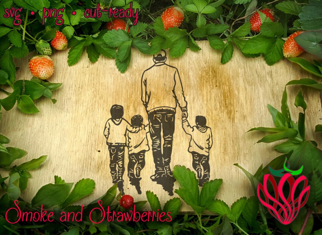 Father and Three 3 Sons Son Love Handdrawn Walking SVG File Dad Father ...