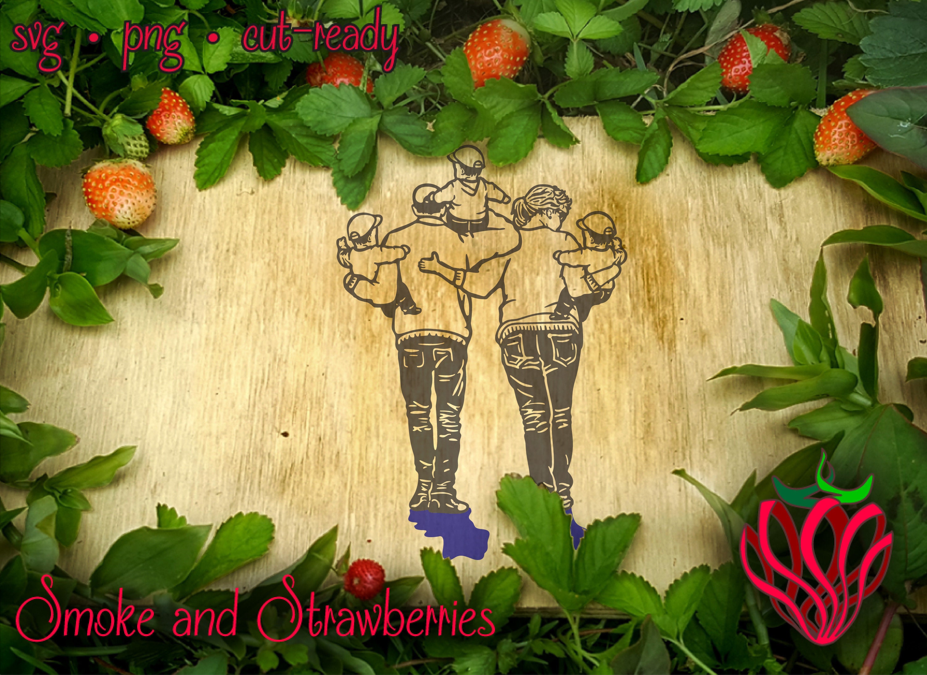 Family Mother Father triplet sons love handdrawn walking SVG | Etsy