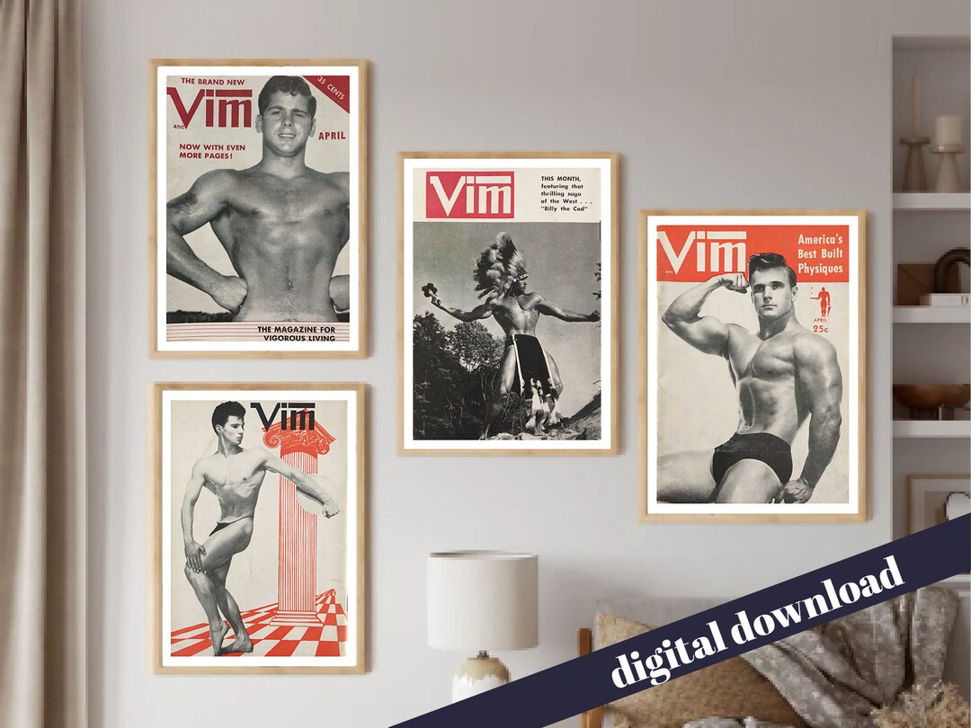 Set of 4 VIM Vintage Physique Gay Muscle Magazine Cover Posters - Vintage Retro LGBT Gay ...