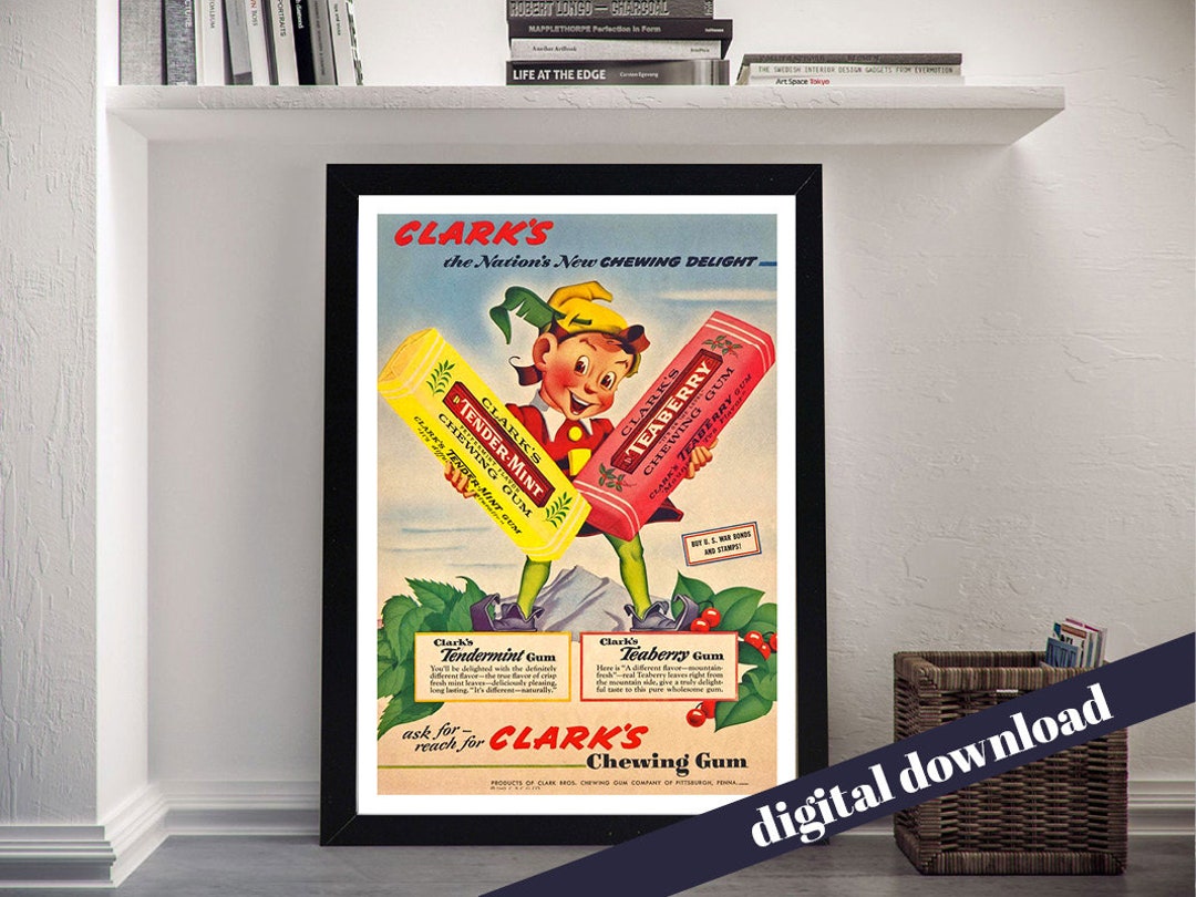 Clarks Chewing Gum Vintage Advert Poster - Digital Printable A3 ...
