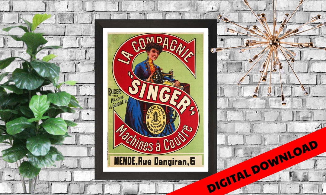 Vintage Singer Sewing Machine Advertisement Poster - Digital Printable ...