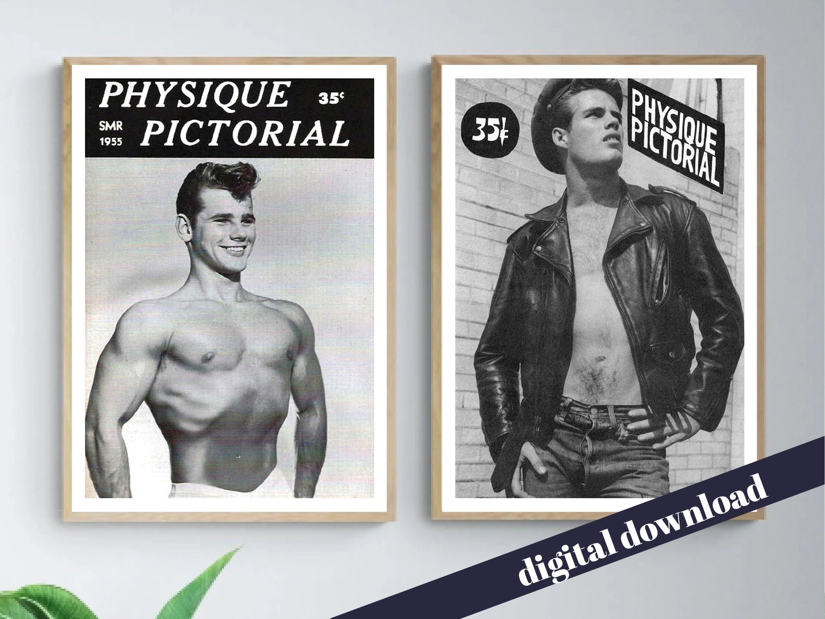 Pair PHYSIQUE PICTORIAL Vintage Male Physique Magazine Cover Posters ...