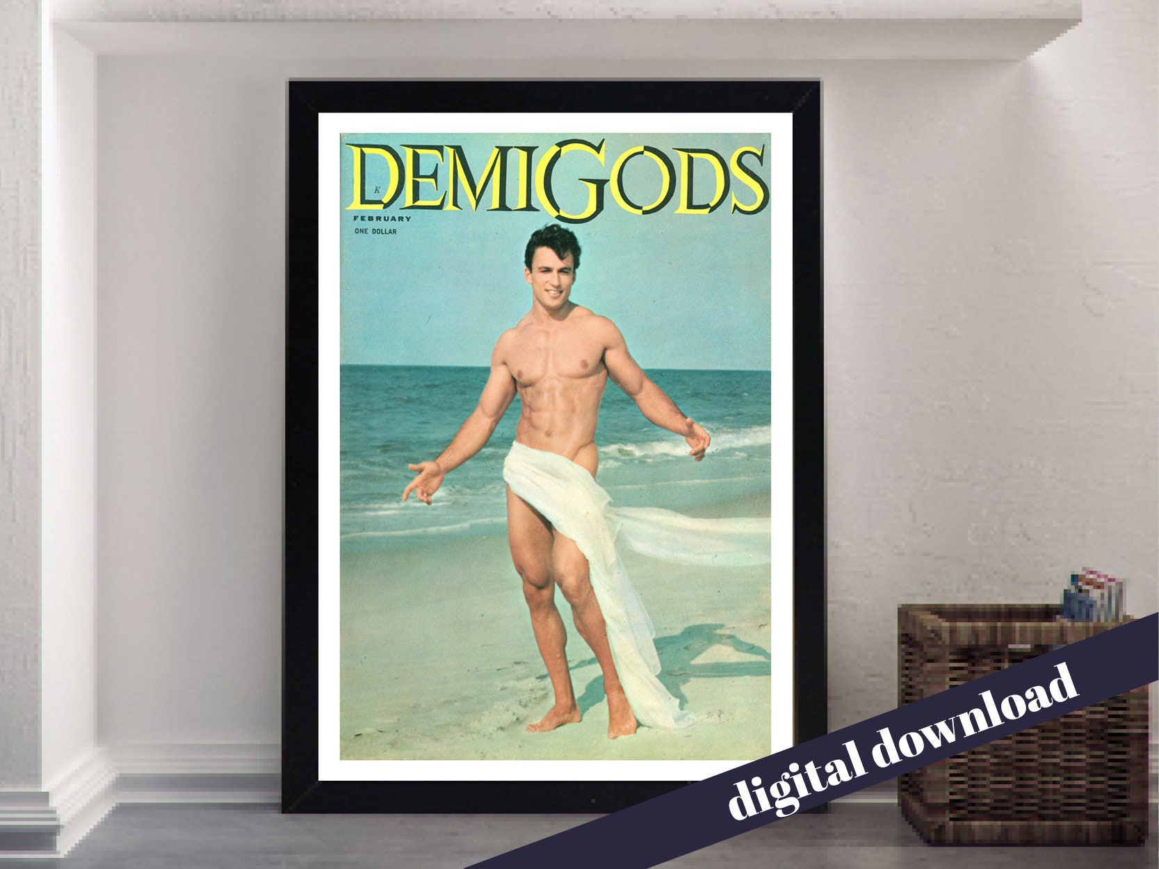 DEMIGODS Vintage 1950s Beefcake Muscle Physique Magazine Cover Digital Printable A3 Download ...