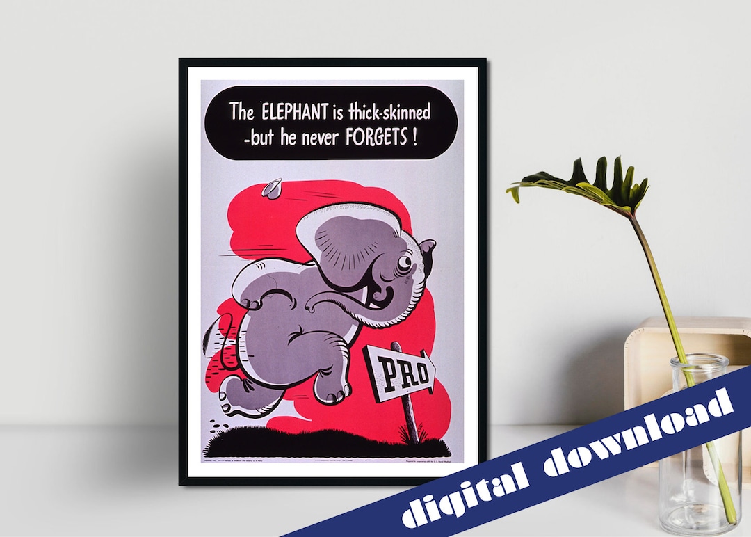 The ELEPHANT Never Forgets Retro Poster - Digital Printable A3 Download ...