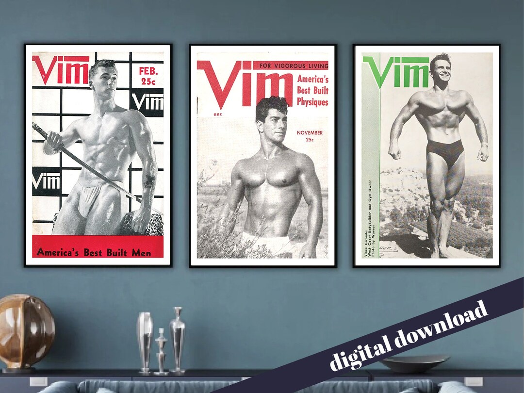 Set of 3 VIM MAGAZINE Vintage Physique Muscle Magazine Posters - Digital Printable Download ...
