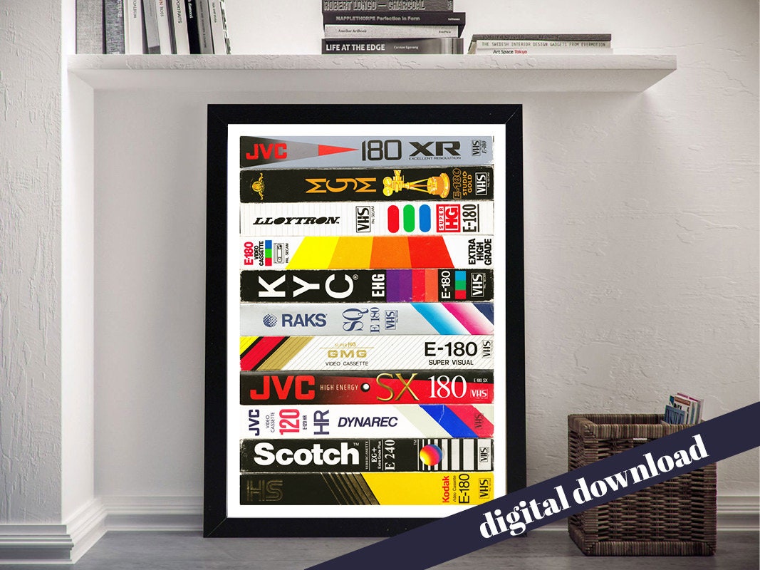 Retro 80s VHS Spine Stack Poster - Digital Printable A3 Download ...