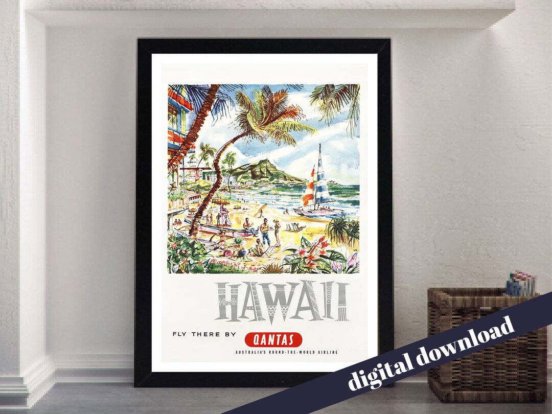 Vintage QANTAS Hawaii Travel Poster - Digital Printable A3 Download ...